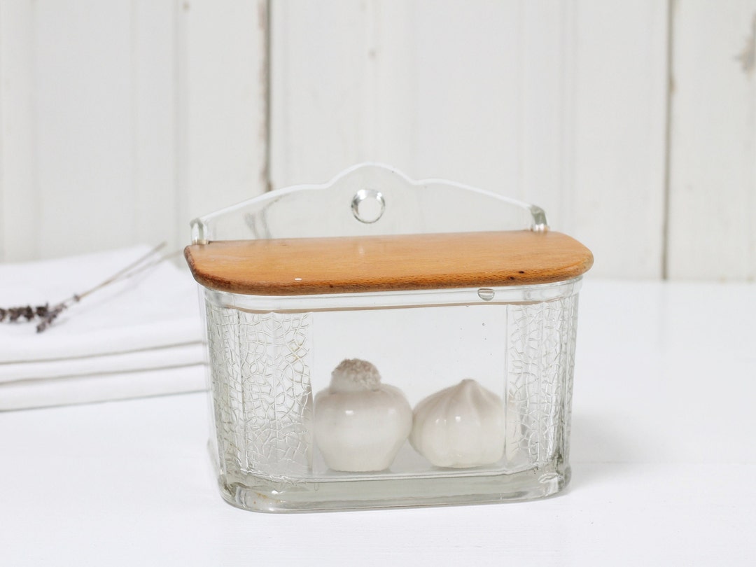 Vintage Pressed Glass Salt Box, Lidded Textured Glass Salt Cellar, Salt ...