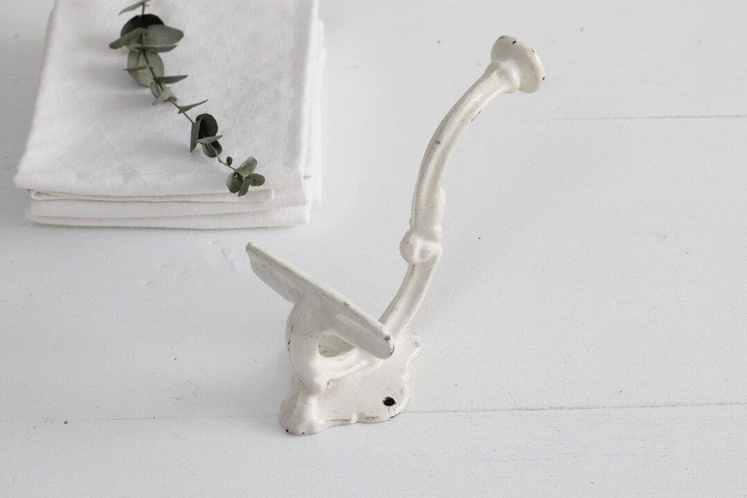 Antique off White Enamel Cast Iron Wall Hook, Rustic Chippy Enameled ...