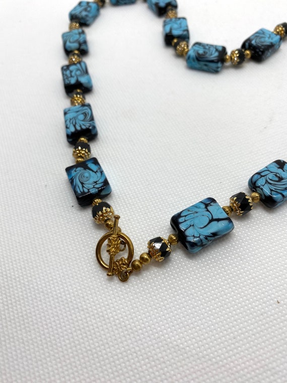 Vintage, Splatter Glass Square Bead Necklace, Blue & … - Gem