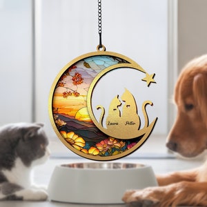 Personalized Couple Pet on Moon Loss of Pet Sympathy Gift, Custom Name ...