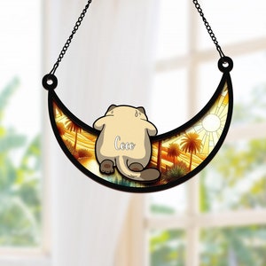 Personalized Cat on Moon With Name Suncatcher, Handcrafted Suncatchers ...