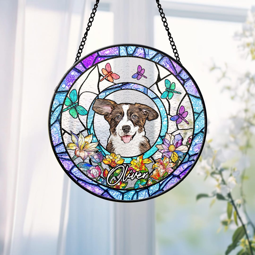 Personalized Dog Memorial Stained Glass Art, Custom Dog Portrait ...