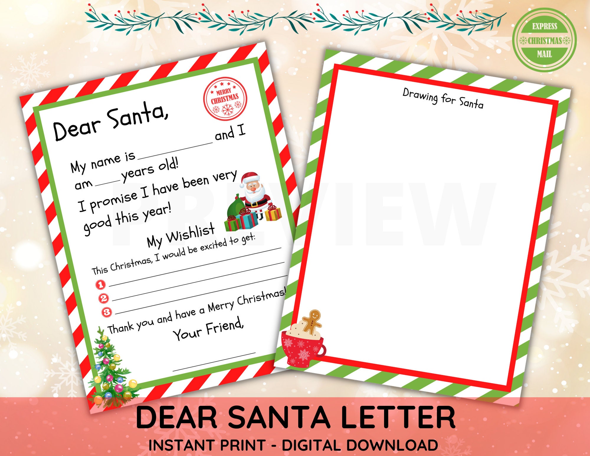Letter to Santa, Santa Letter, Kids Letter to Santa, Printable Letter ...