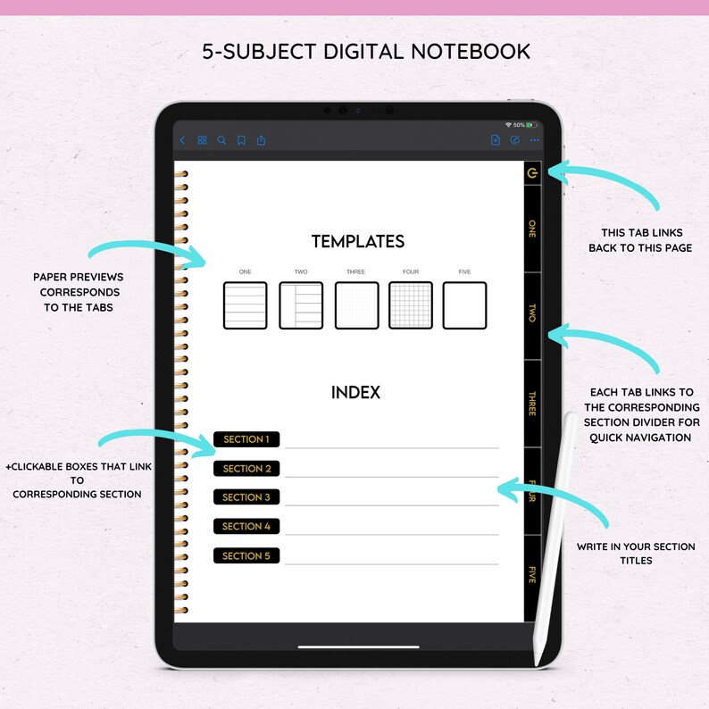 Digital Notebook, Digital Bullet Journal, Digital Daily Journal, Black ...