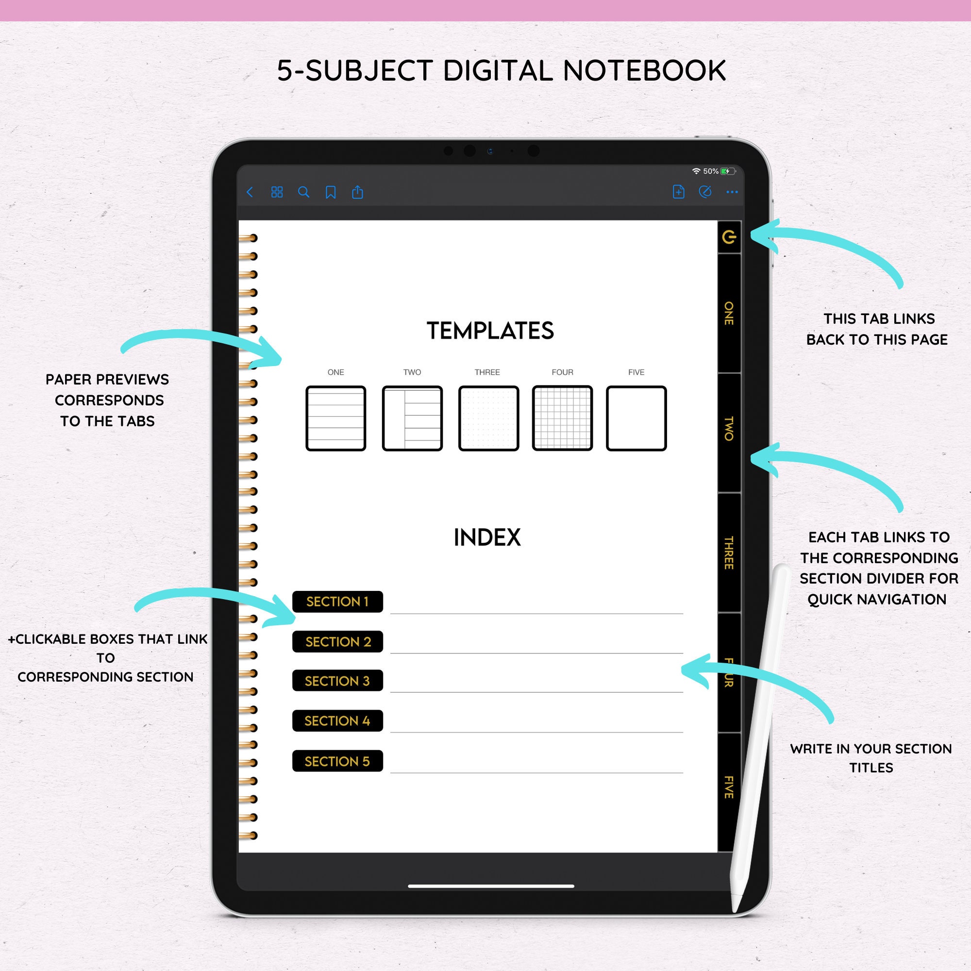 Digital Notebook, Digital Bullet Journal, Digital Daily Journal, Black ...