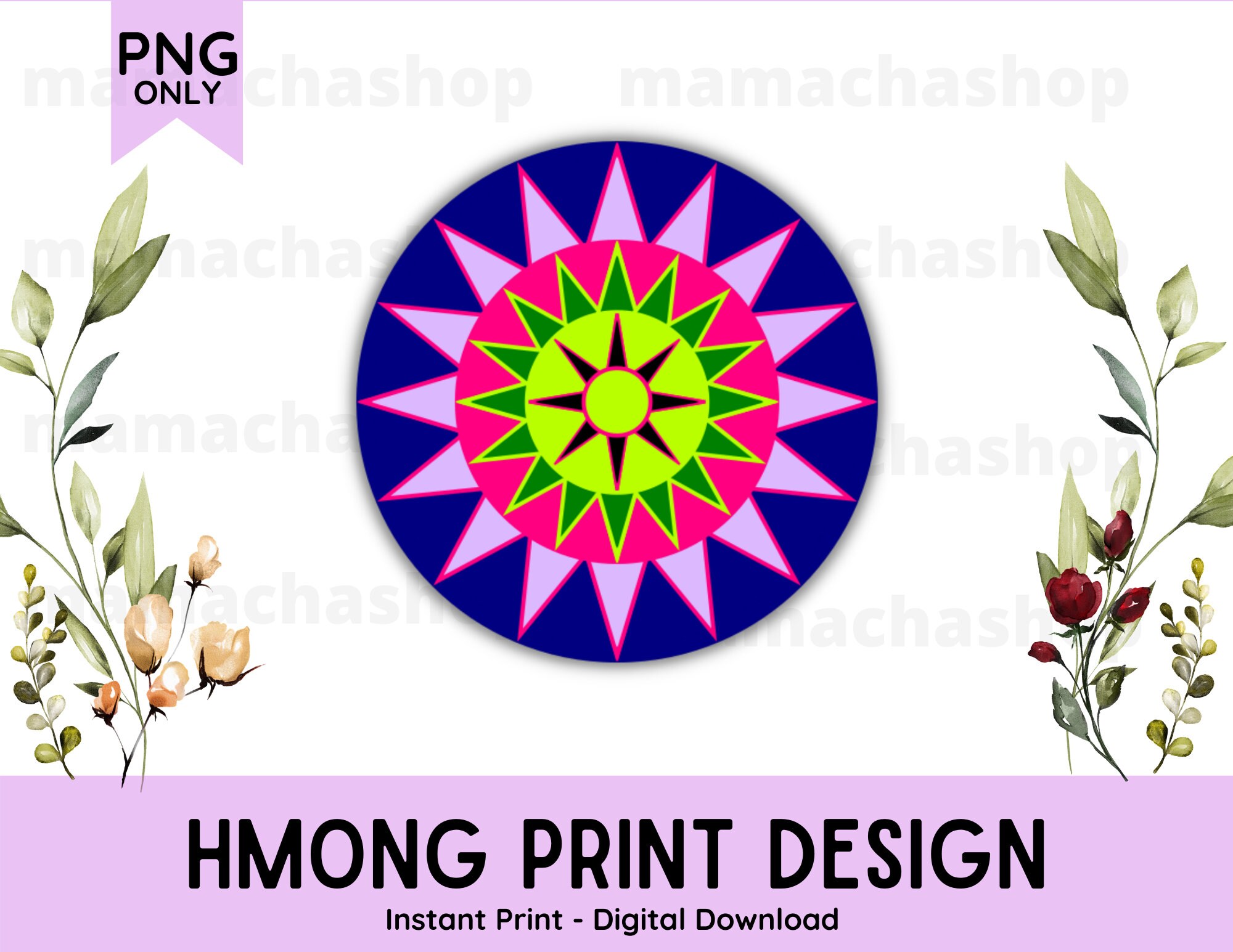 Hmong Digital Flower Print | Hmong Embroidery Digital Patch | Hmong PNG ...