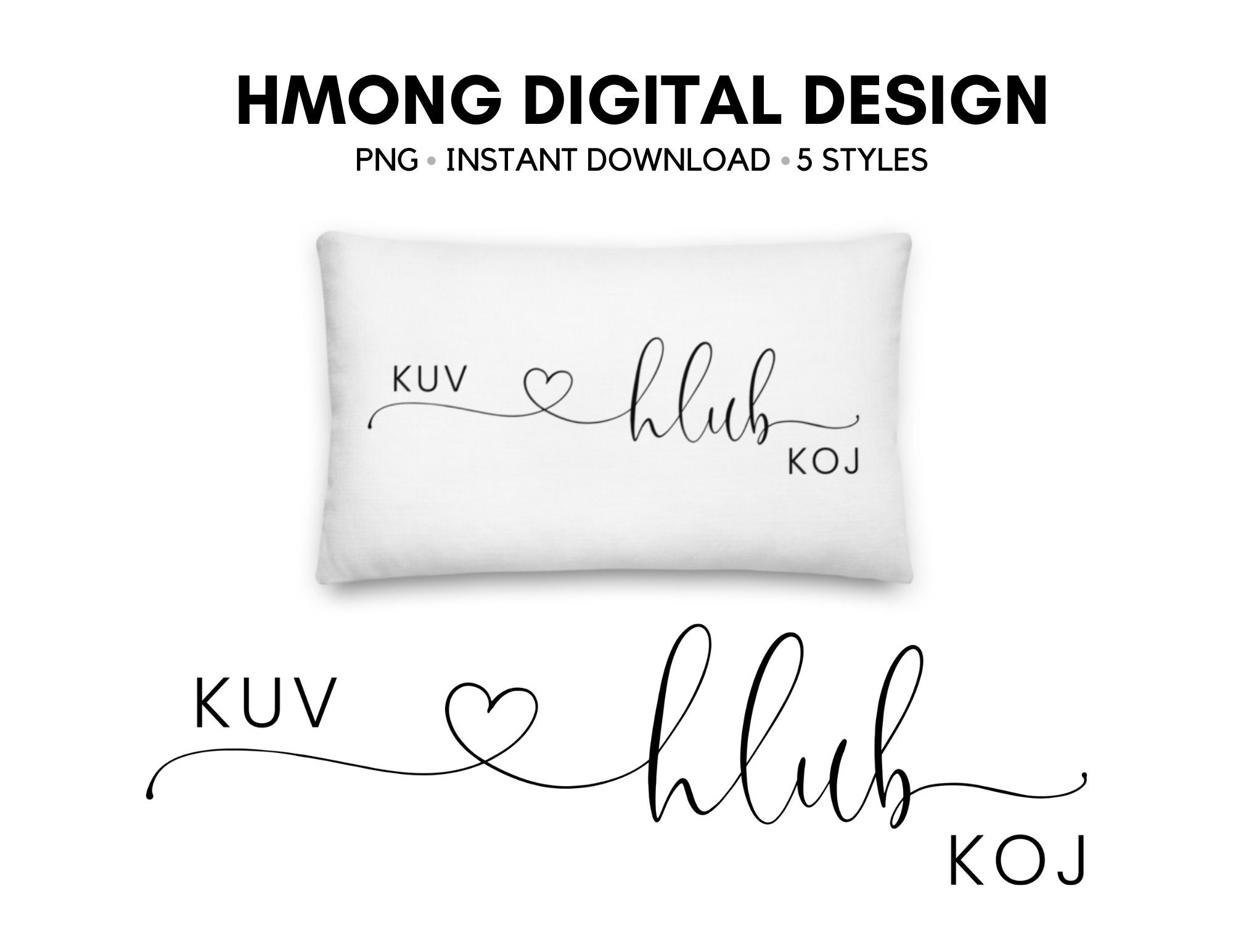 Hmong Digital, Kuv Hlub Koj Text PNG - Etsy