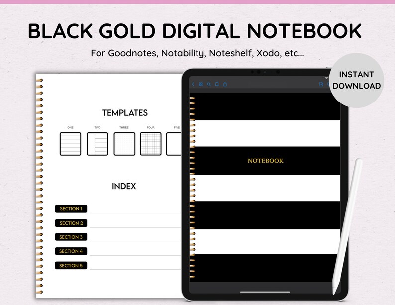 Digital Notebook, Digital Bullet Journal, Digital Daily Journal, Black ...