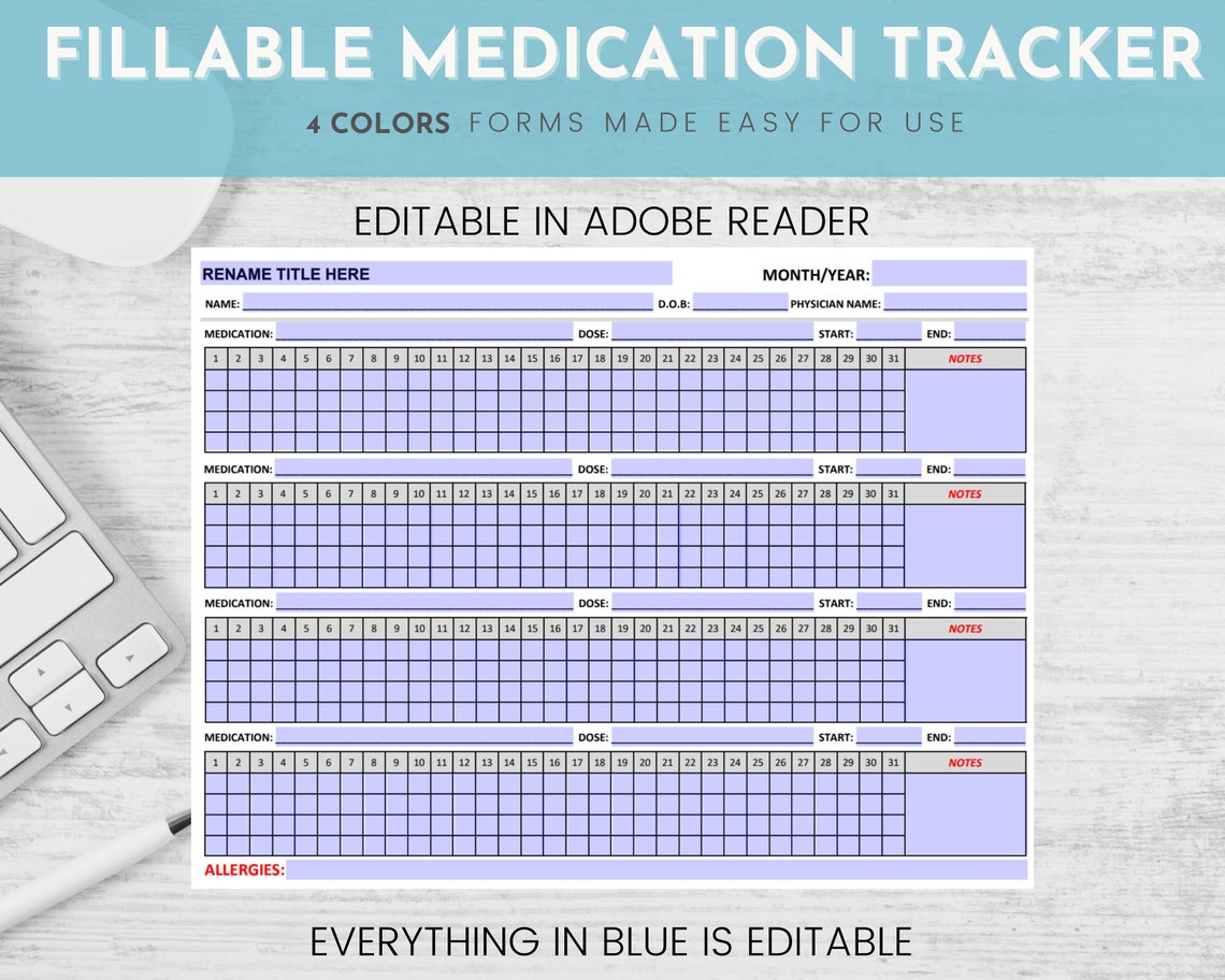 Fillable Medication Log, Medicine Organizer, Medication Tracker ...