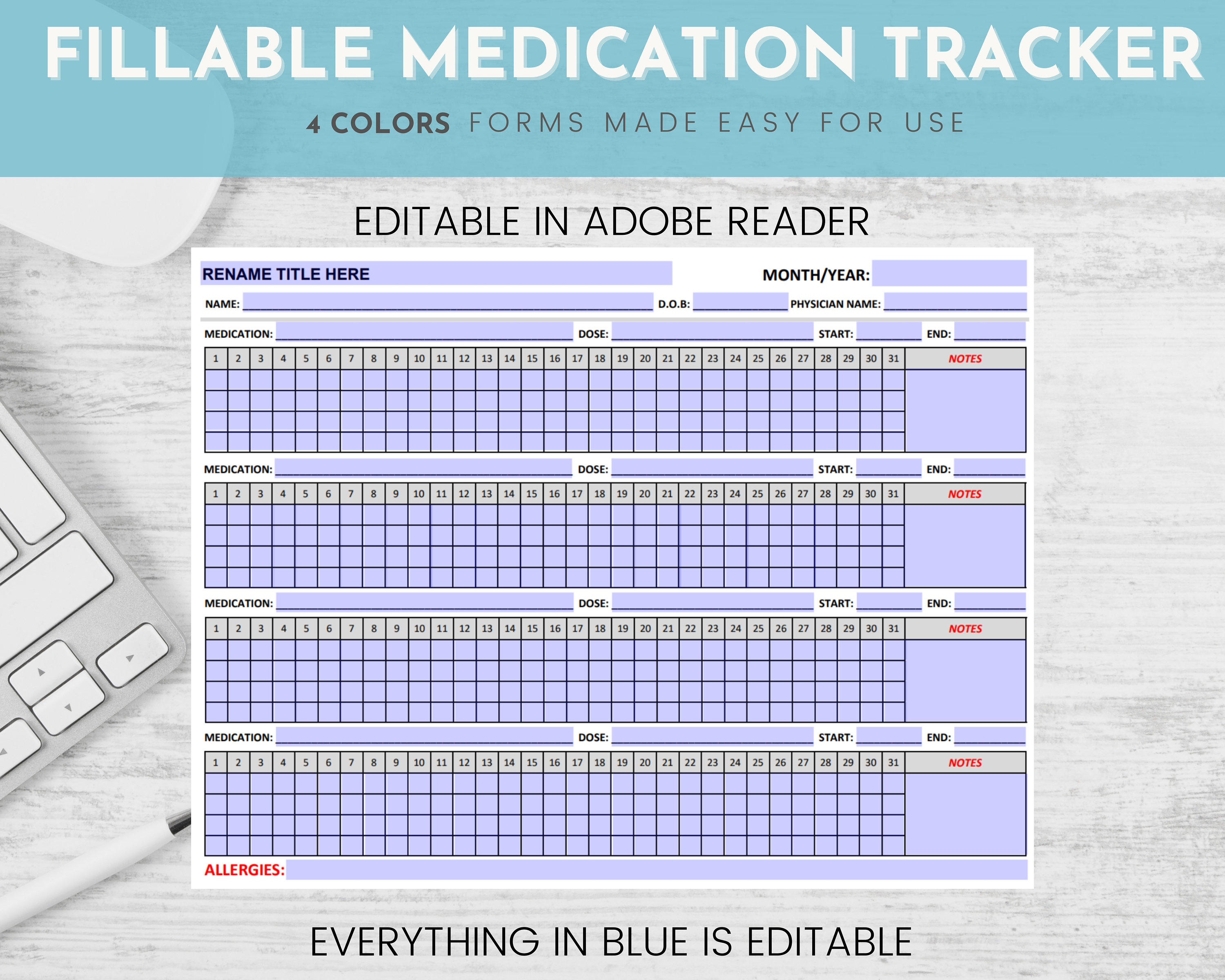 Fillable Medication Log, Medicine Organizer, Medication Tracker ...