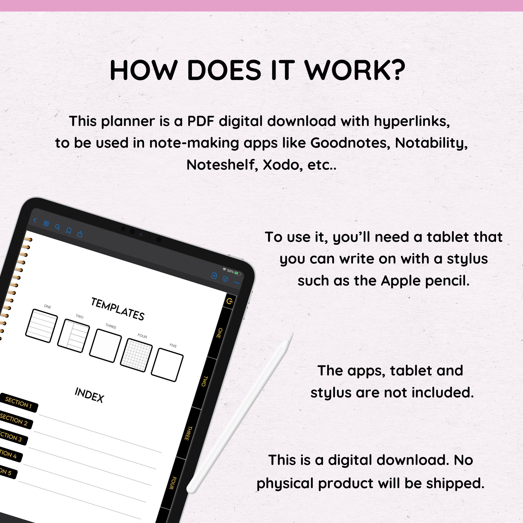 Digital Notebook, Digital Bullet Journal, Digital Daily Journal, Black ...