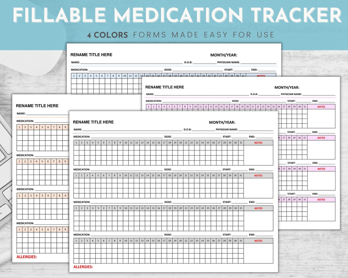 Fillable Medication Log, Medicine Organizer, Medication Tracker ...