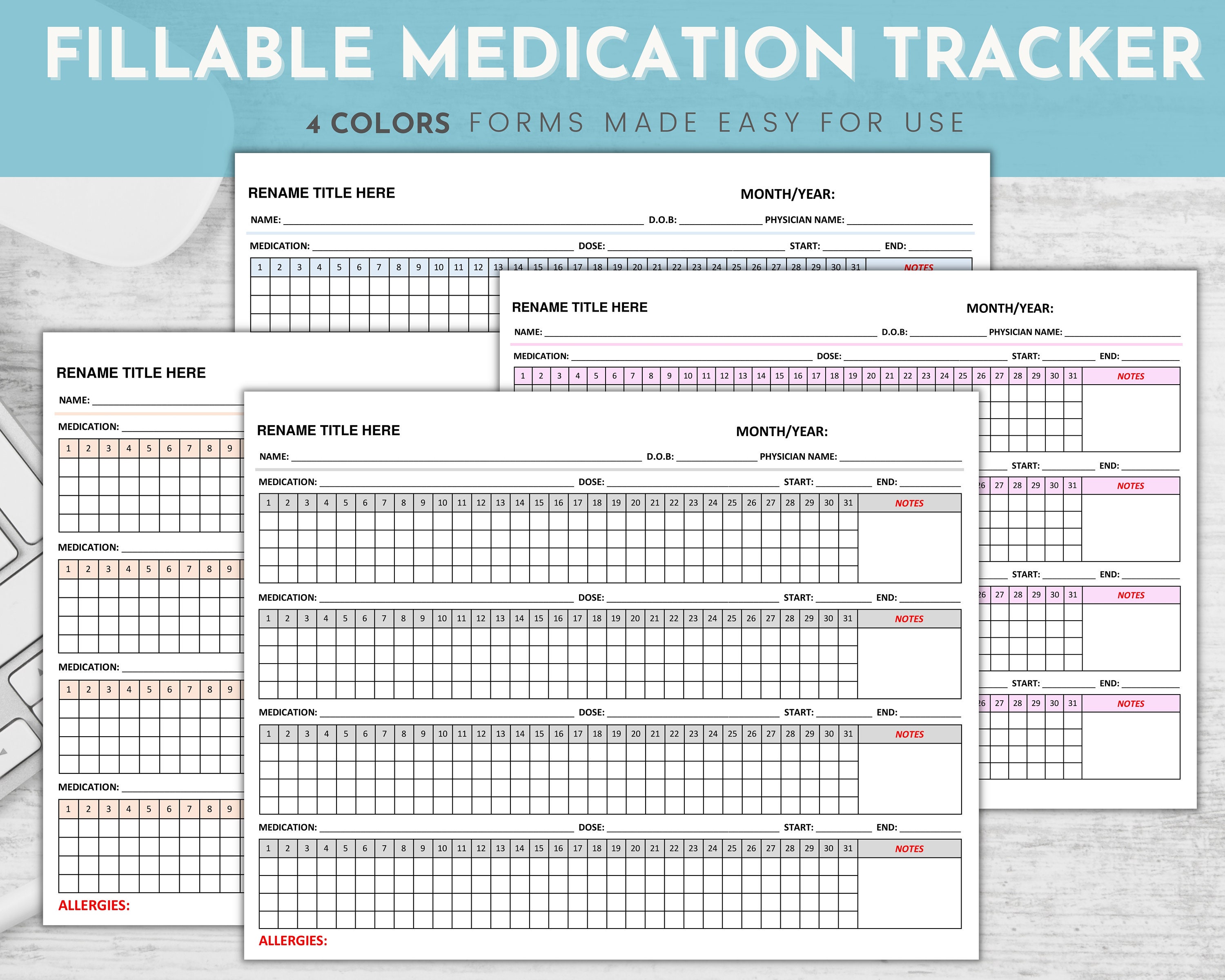 Fillable Medication Log, Medicine Organizer, Medication Tracker ...