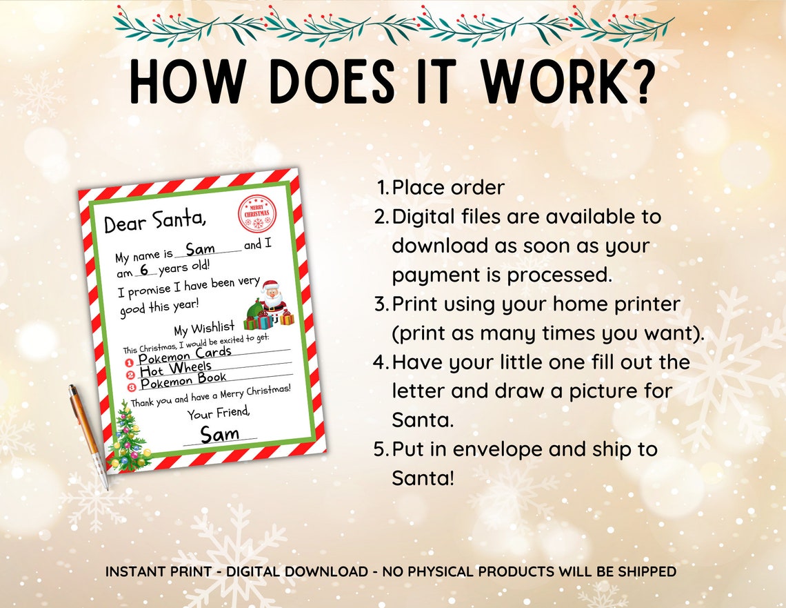 Letter to Santa, Santa Letter, Kids Letter to Santa, Printable Letter ...