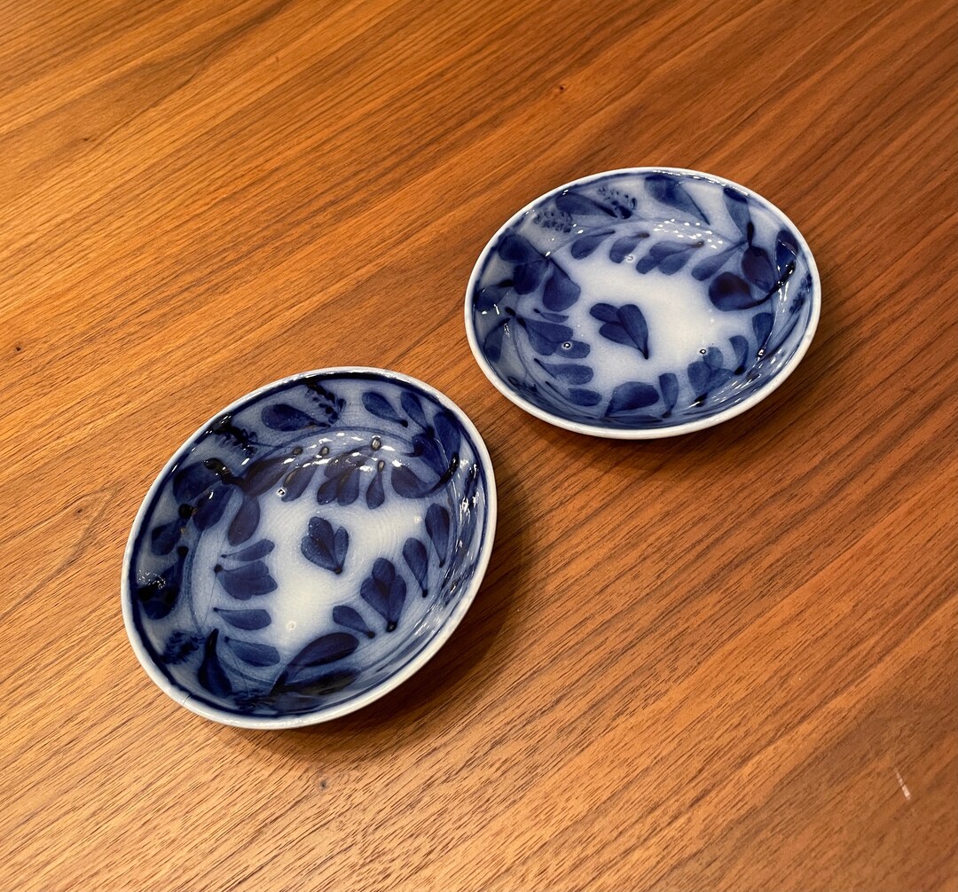 Vintage Flow Blue Brush Stroke Trinket Dish: Spinach Leaf Bowl - Etsy