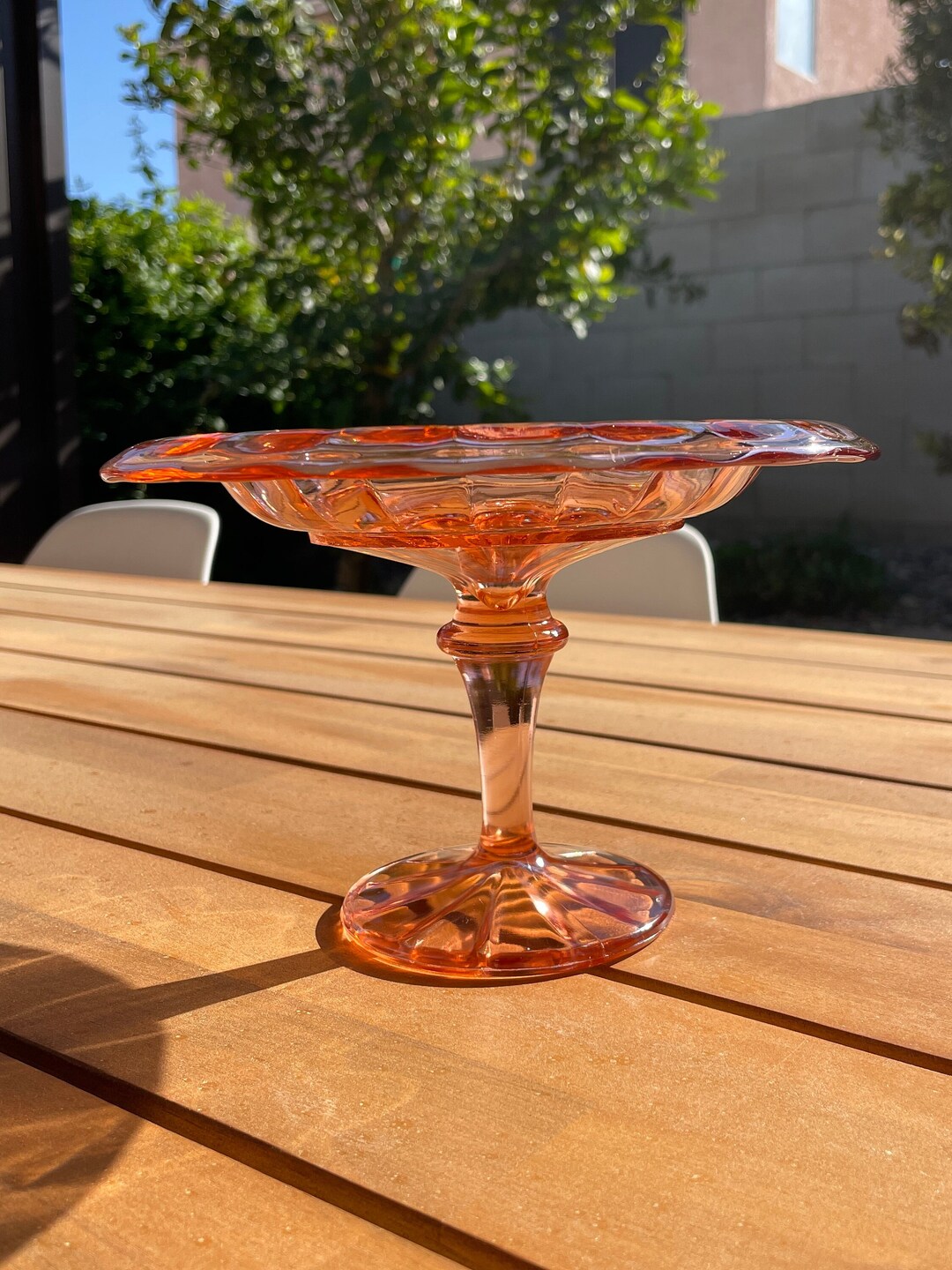 Vintage Pink Depression Glass Footed Compote Pink Glass Compote Pink ...