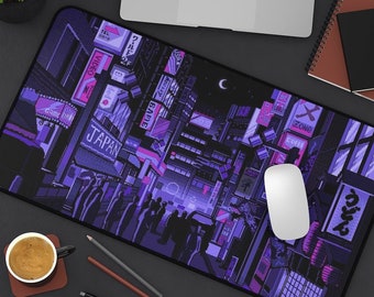 Tokyo Gaming Mouse Pad Neon Japan Desk Mat Retro Vaporwave | Etsy