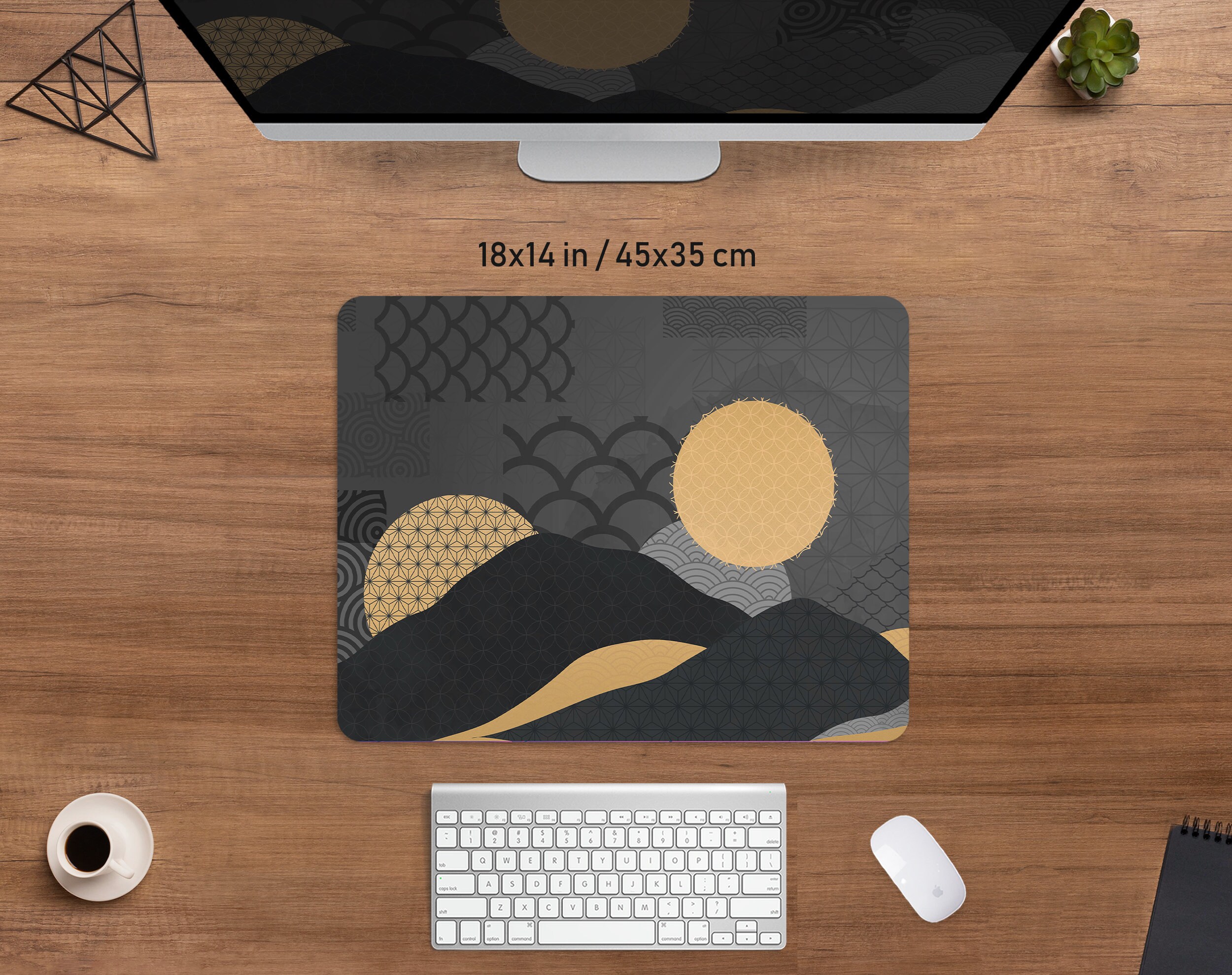 Black and Gold Desk Mat Mousepad Japanese Mountains and - Etsy