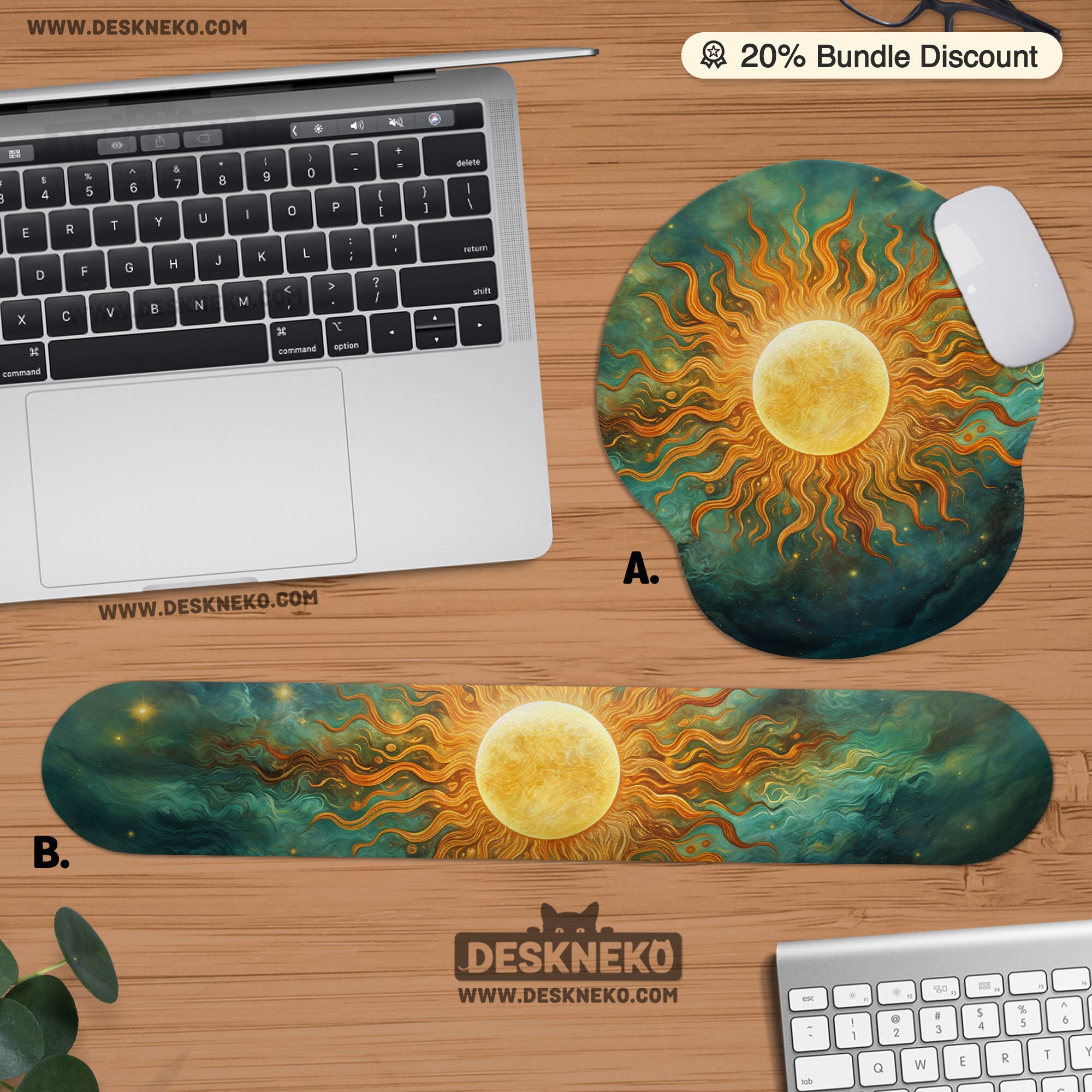 Celestial Desk Mat Green Gold Mouse Pad, Witchy Moon Deskmat, Mystic ...