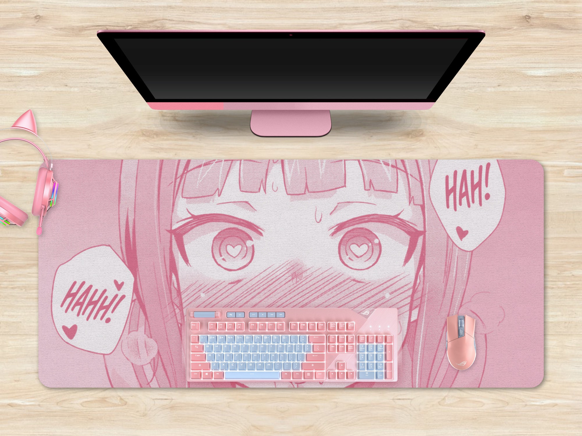 Ahegao Face Mousepad | Pastel Pink Anime Aesthetics | Lewd Bushing ...