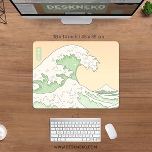 Matcha Desk Mat Great Wave, Japanese Mousepad Kawaii Ocean Aesthetic ...
