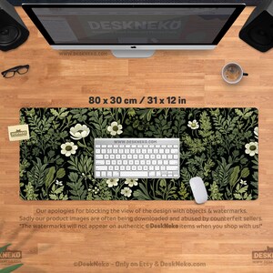 Dark Green Desk Mat Mouse Pad, Botanical Deskmat Xl, Cottagecore Plants ...