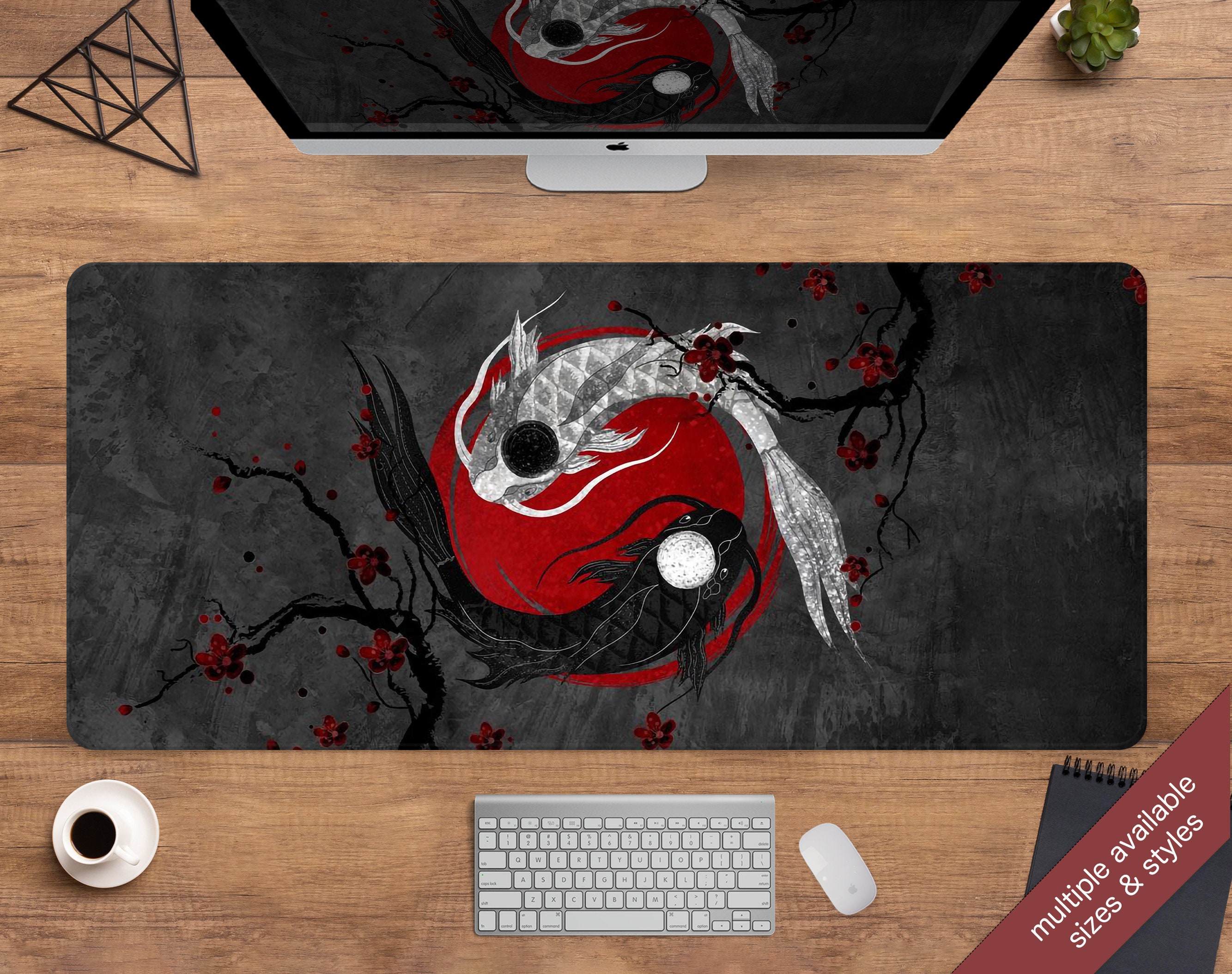 Japanese Koi Desk Mat Black and Red Mousepad Xl Japan Fish | Etsy