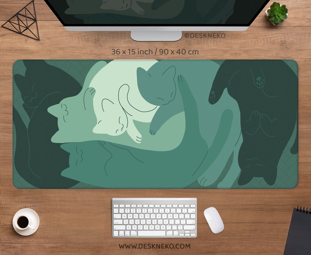 Cats Mouse Pad Green, Aesthetic Desk Mat Cute, Boho Mousepad, Large Long Minimalist Mouse Pad ...