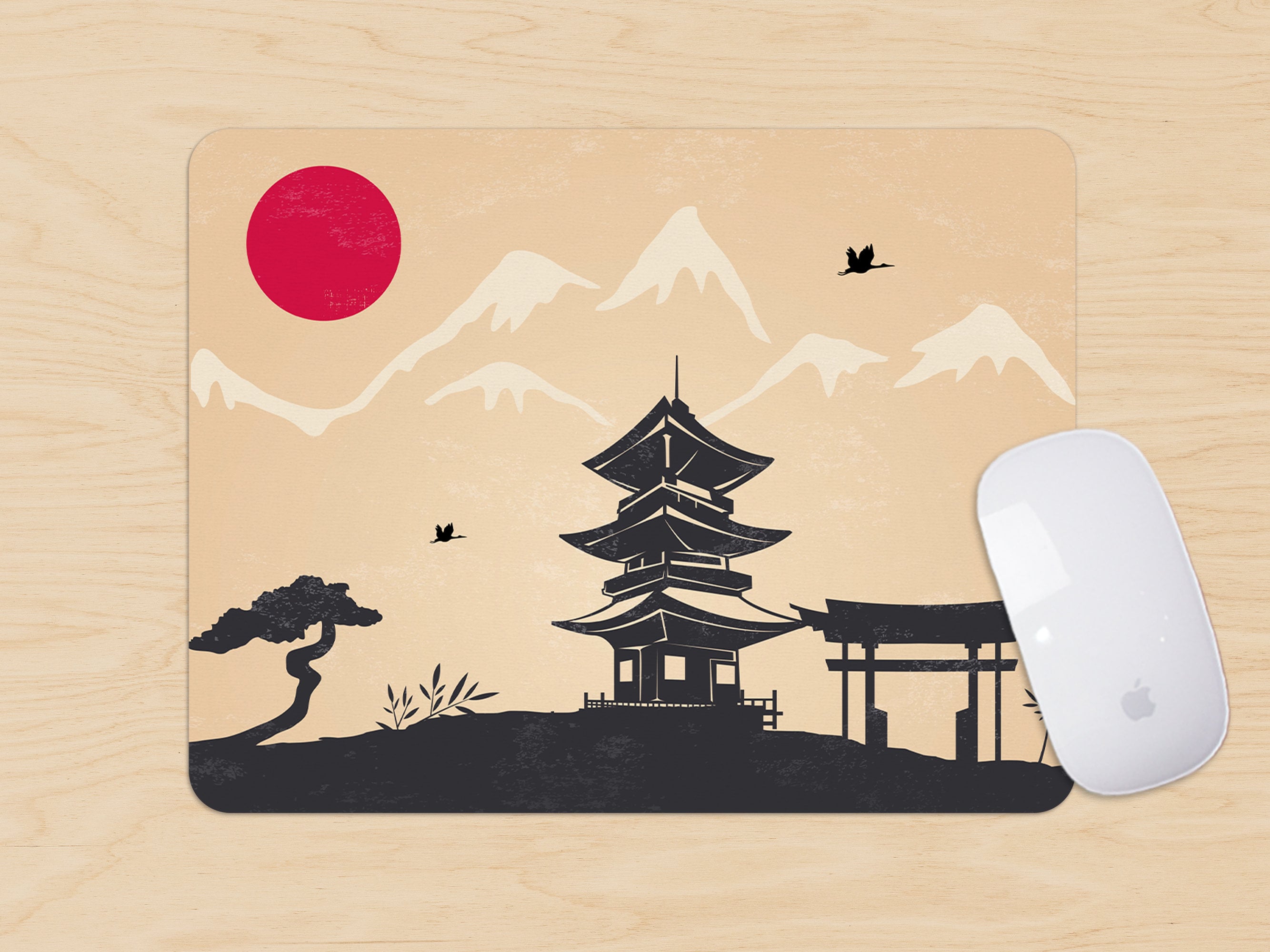 Japanese Desk Mat, Japan Mousepad Xl, Mount Fuji and Sakura Tree, Tokyo ...