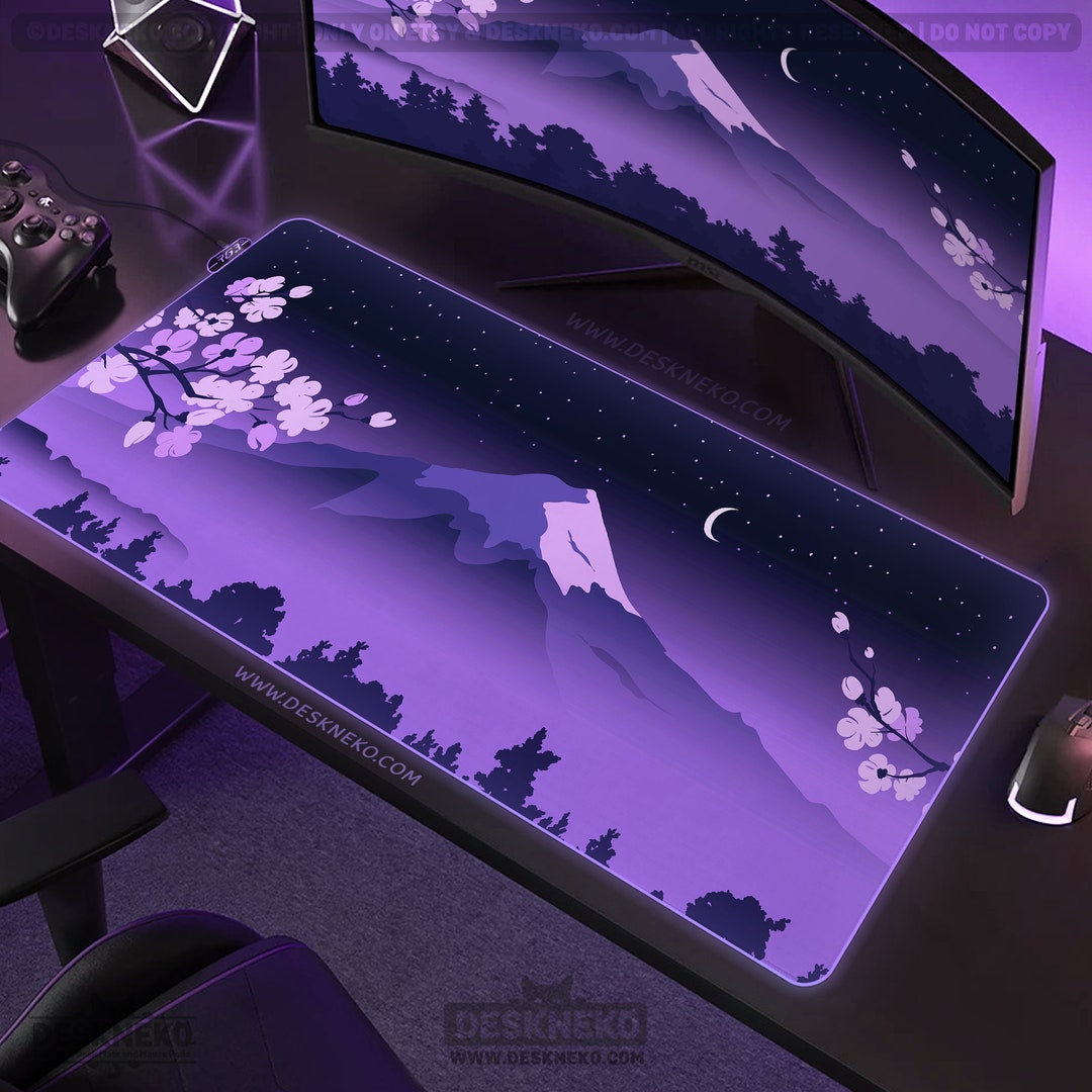 Fuji Mousepad Purple, Rgb Mouse Pad Gaming, Japanese Desk Mat Keyboard ...
