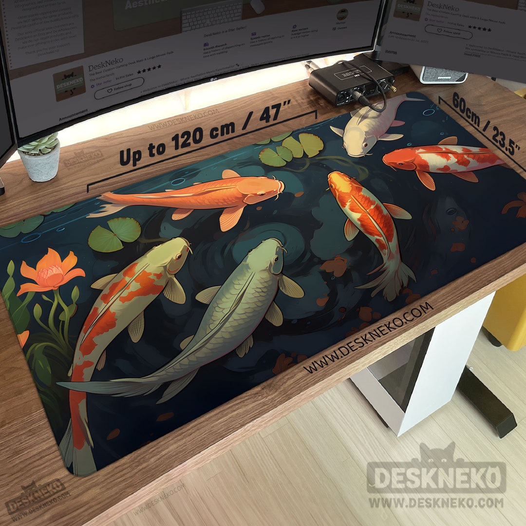 Koi Fish Desk Mat: Mouse Pad, Lofi Anime Mousepad Xxl, Lo-fi Aesthetic ...