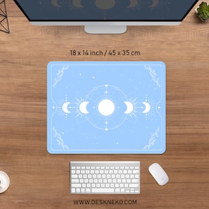 Light Blue Desk Mat Moon Phases, Cute Mousepad, Pastel Goth Neutral ...