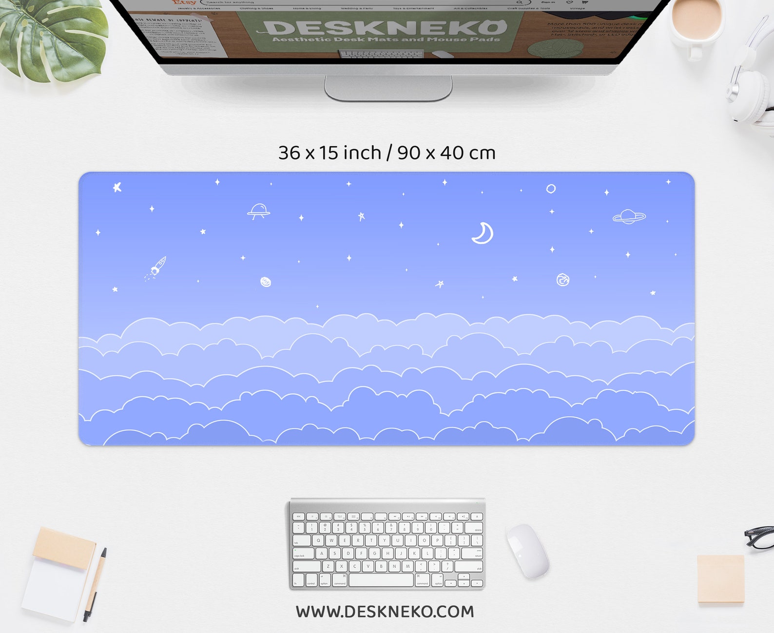 Blue Desk Mat Kawaii Cute Mouse Pad Aesthetic Light Blue - Etsy