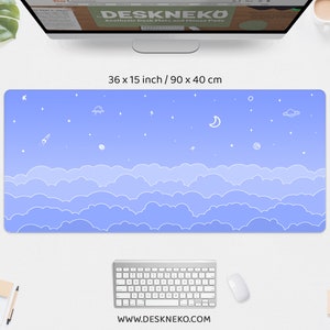 Blue Desk Mat Kawaii, Cute Mouse Pad Aesthetic, Light Blue Pastel Cloud ...