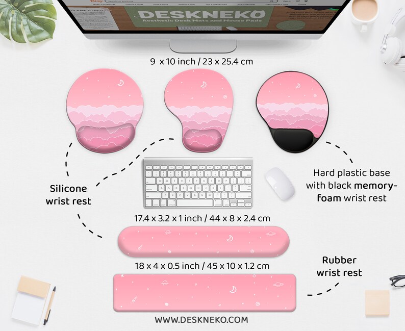 Kawaii Desk Mat Pink Cute Mouse Pad Aesthetic Pastel Clouds - Etsy