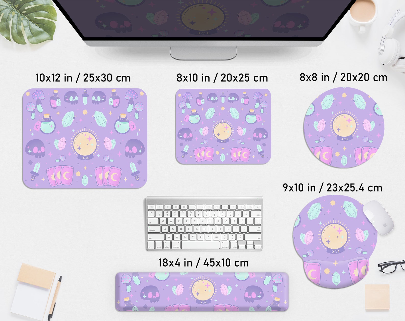 Pastel Goth Desk Mat Kawaii Mousepad, Pastel Purple Lilac Violet Pink ...