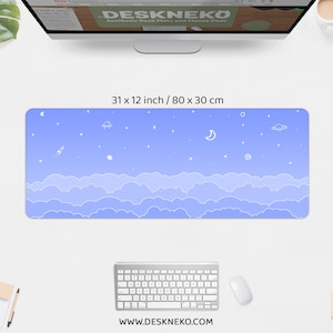 Blue Desk Mat Kawaii, Cute Mouse Pad Aesthetic, Light Blue Pastel Cloud ...