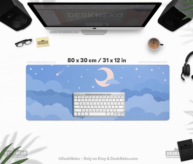 Cute Blue Desk Mat, Kawaii Clouds Mouse Pad, Large Mousepad Moon Xxl ...
