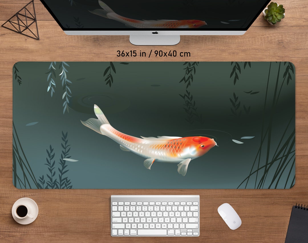 Koi Fish Desk Mat Japanese Mousepad, Japan Water Pond Gold Fish River ...