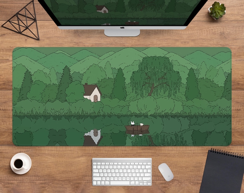 Cute Desk Mat Kawaii Green Forest Mousepad Xl Extra Large - Etsy