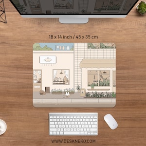 Kawaii Desk Mat Bunny Cafe, Beige Mousepad Cute, Large XXL Gaming ...