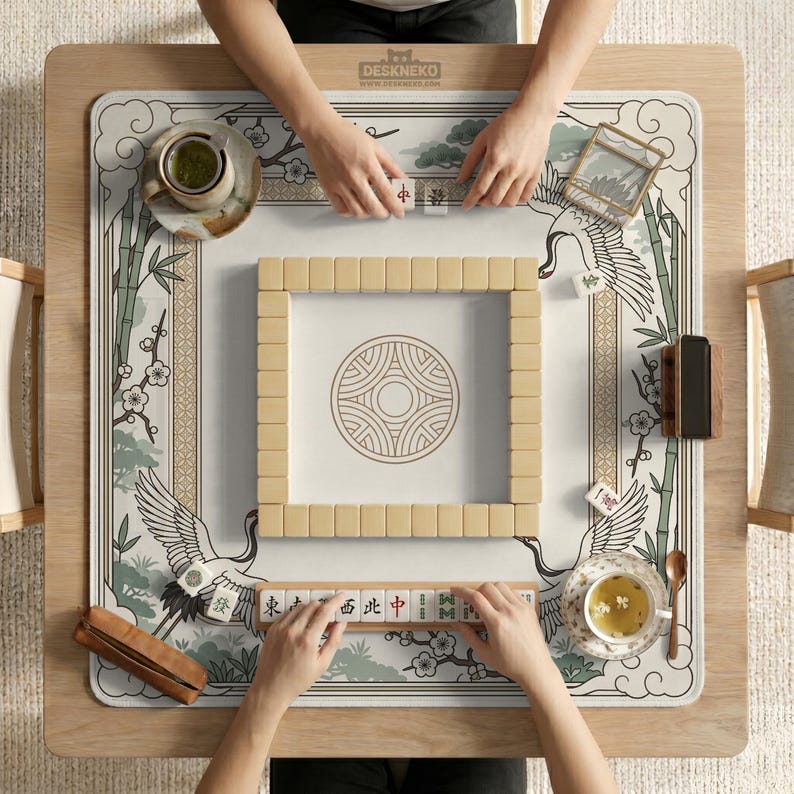 Mahjong Table Mat, Crane Bamboo Mahjong Game Mat, American Riichi ...