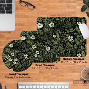 Dark Green Desk Mat Mouse Pad, Botanical Deskmat Xl, Cottagecore Plants ...