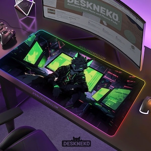 Gaming Desk Mat: Furry Mouse Pad Led, Anime Wolf Deskmat Led, Neon ...