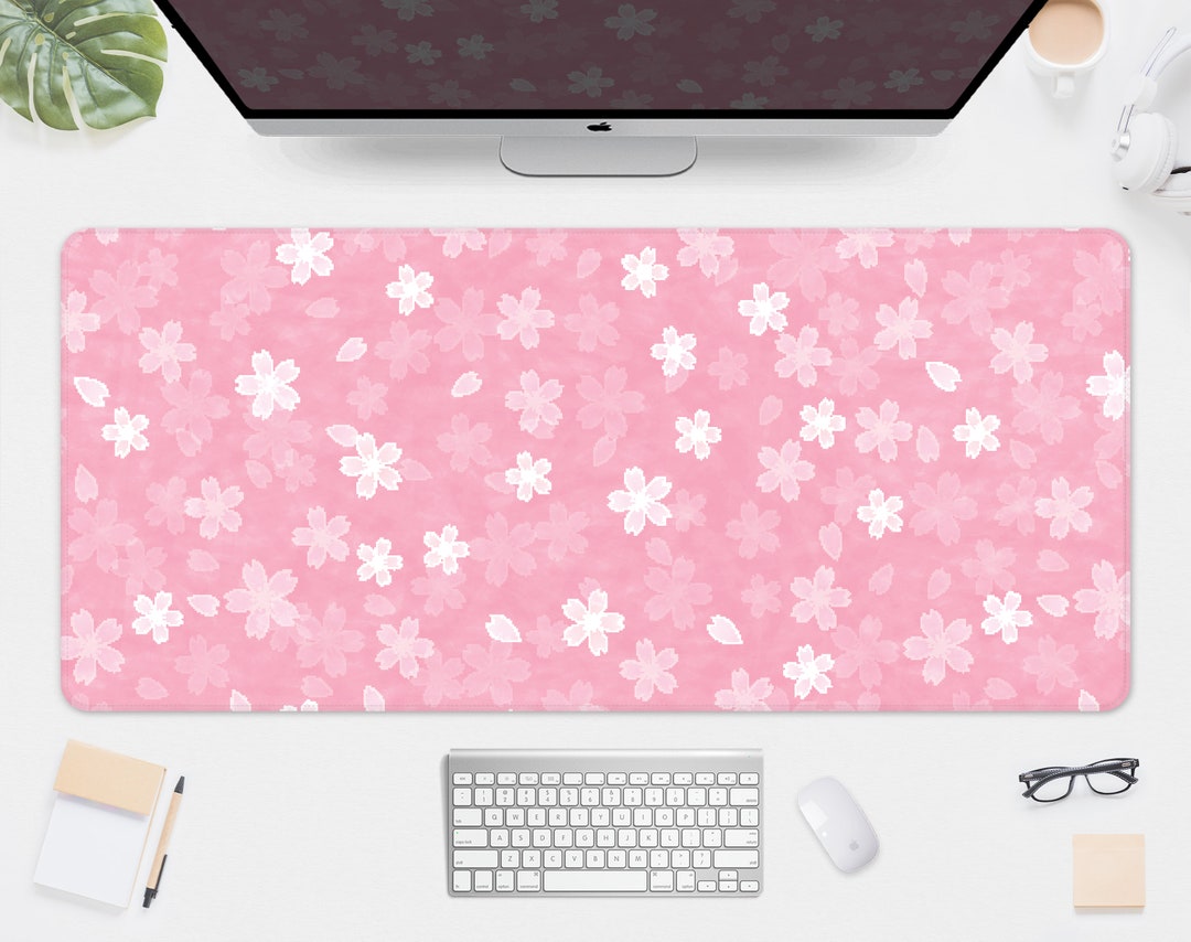 Cute Pink Desk Mat Cherry Blossom Mousepad Sakura, Kawaii Floral ...
