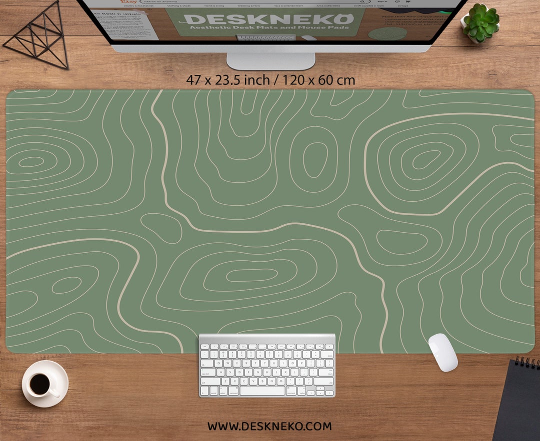 Green Topographic Desk Mat, Large Mouse Pad, Topo Map Contour Lines ...
