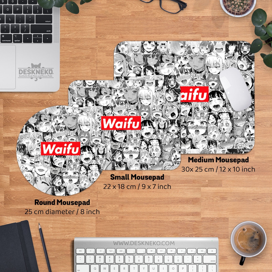 Waifu Desk Mat Ahegao, Anime Girl Mouse Pad Led, Black & White Mousepad ...