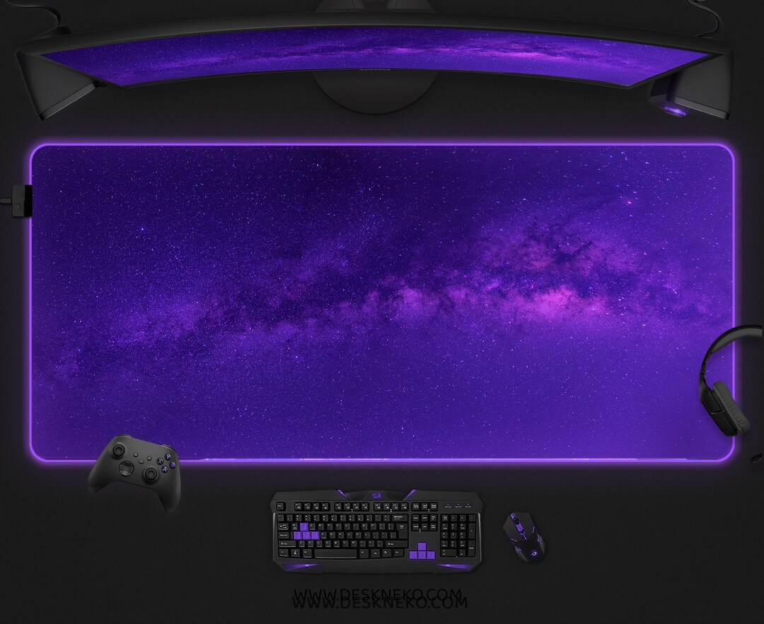 Space Desk Mat Purple, Nebula Mouse Pad Large, RGB LED Gaming Deskmat ...