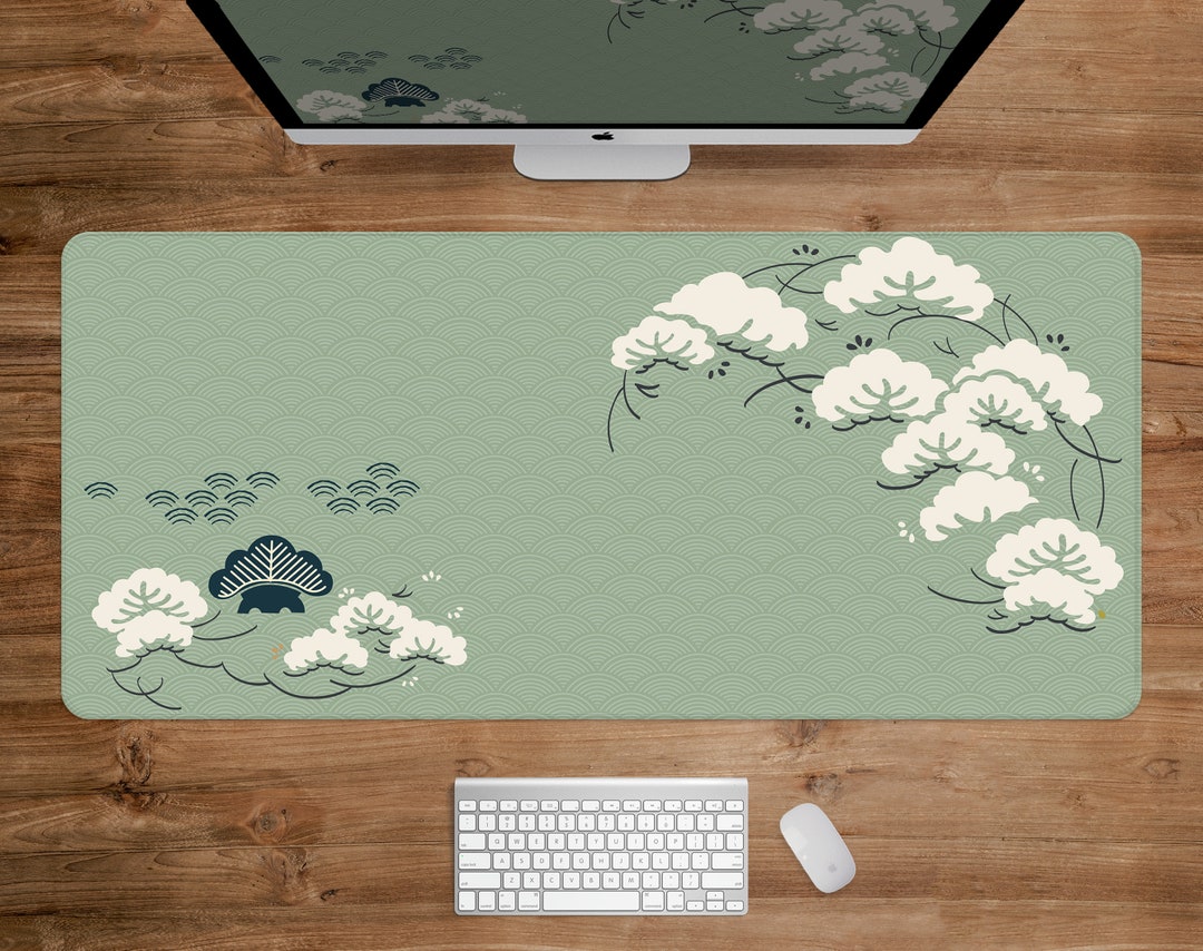 Japanese Desk Mat, Sage Green Oriental Pattern Mousepad Xl, Asia Japan ...