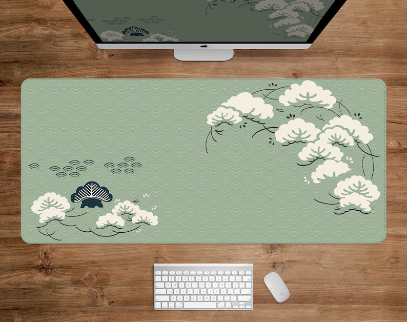 Japanese Desk Mat Sage Green Oriental Pattern Mousepad Xl - Etsy